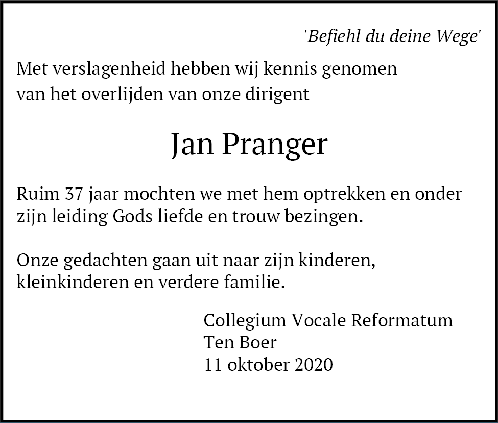 CollegiumVocaleReformatum – o.l.v. Jan Pranger